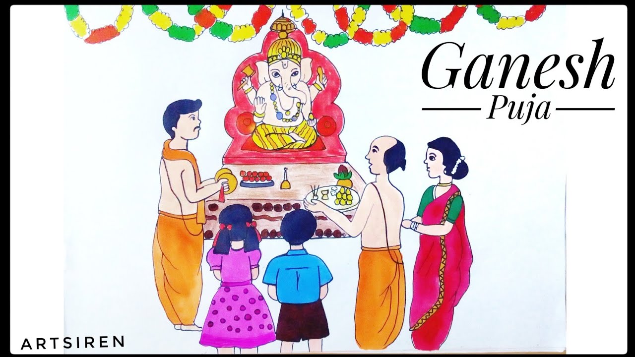 Ganesh Chaturthi special drawing/Ganesh puja easy drawing/ganpati ...
