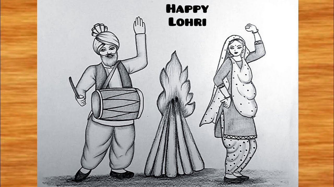 Lohri Drawing step by step || Easy lohri festival drawing with pencil ...