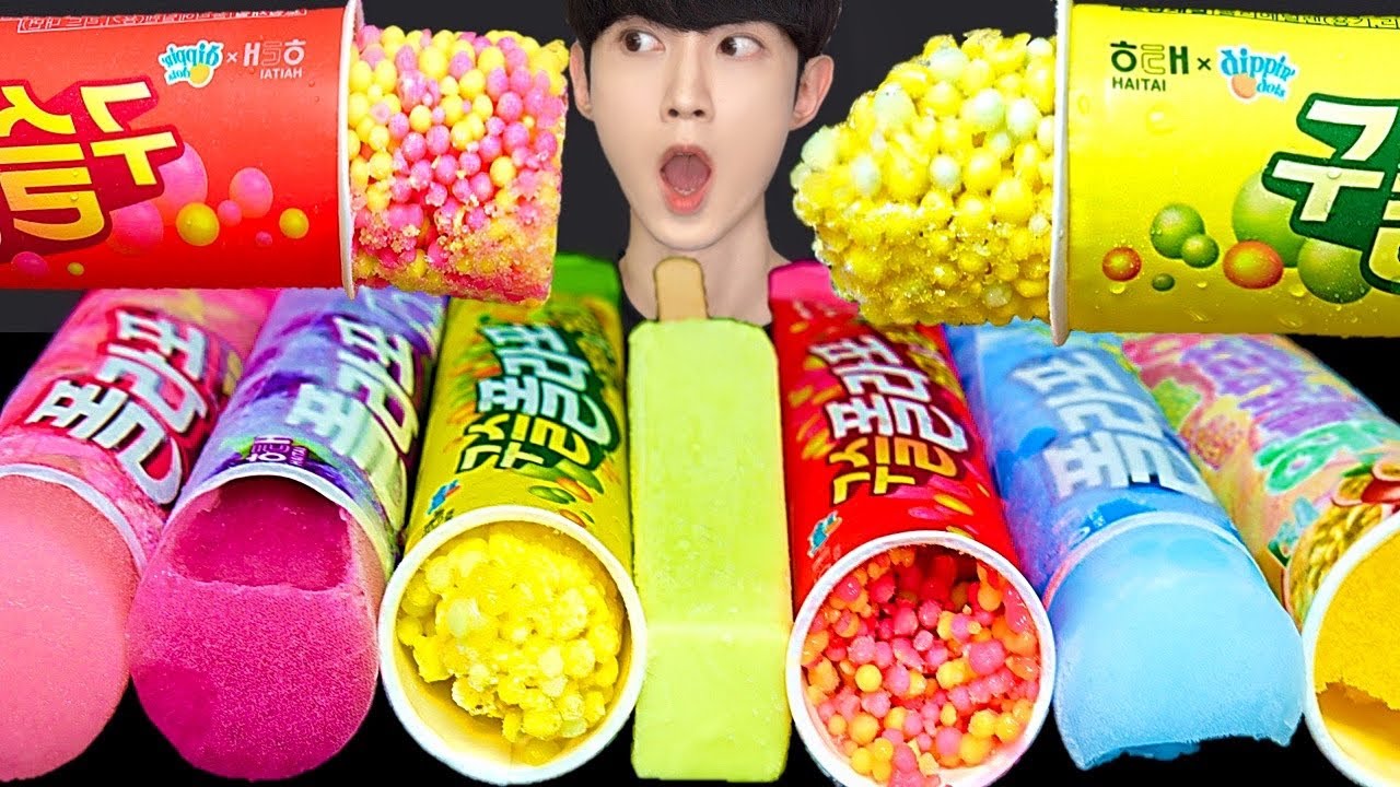 ASMR RAINBOW ICE CREAM POP 레인보우 아이스 팝 아이스크림 먹방 JELLY CANDY DESSERTS ...