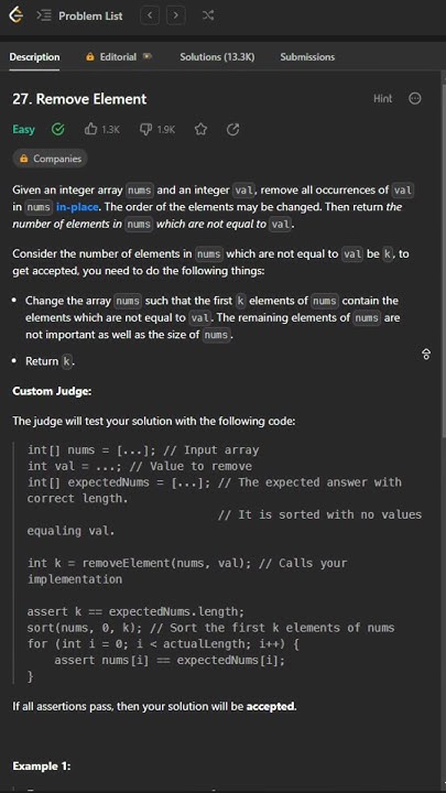 Remove Element Leetcode Cfam Leetcode Leetcode27 Cfam Youtube