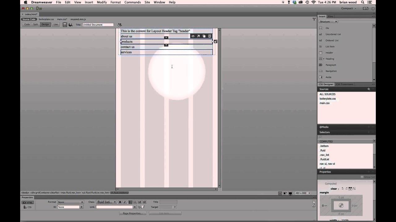 Quick start with Fluid Grid Layout (responsive design) in Dreamweaver CC - YouTube
