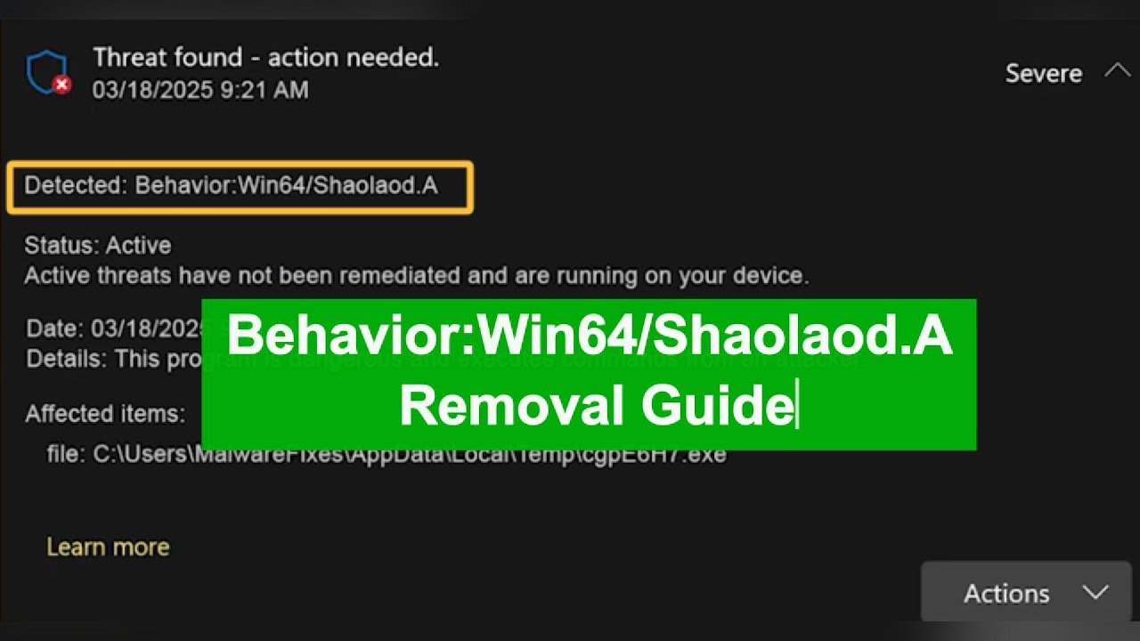 How to Remove Behavior:Win64/Shaolaod.A from PC? [Quick Tutorial] - YouTube