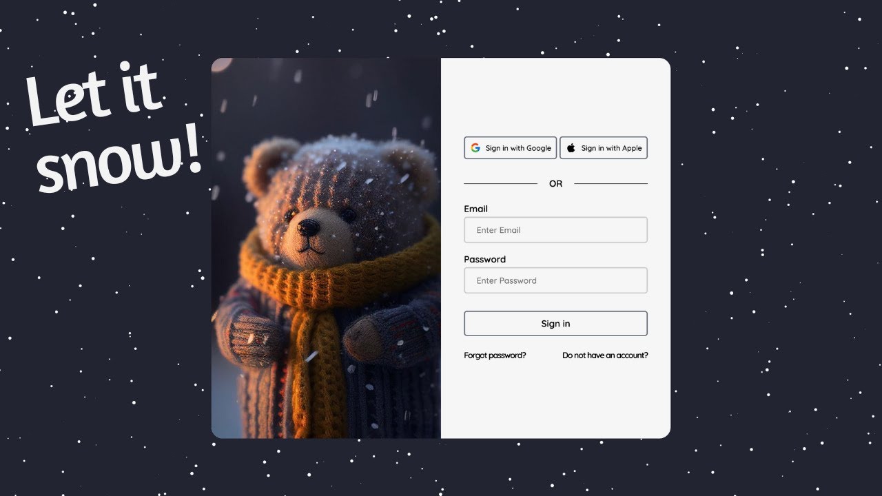 Login Form With Snowing Effect Animated Background Html Css Youtube