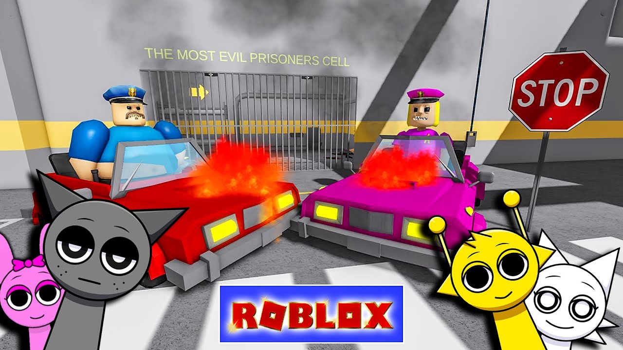 GRAY SPRUNKI vs BARRY & POLICE GIRL CAR CRASH #roblox #robloxobby # ...