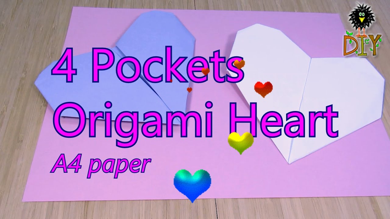 4 Pockets Origami Hearts - How To Make Paper Heart From A4 - YouTube