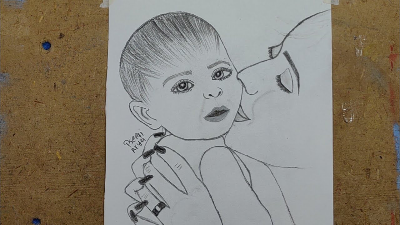 Daily Challenge#5/How to Draw beautiful mother and son pencil drawing ...