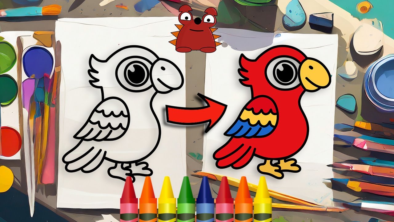 DRAW WITH SPIKY-- PAROT drawing and coloring for kids - YouTube