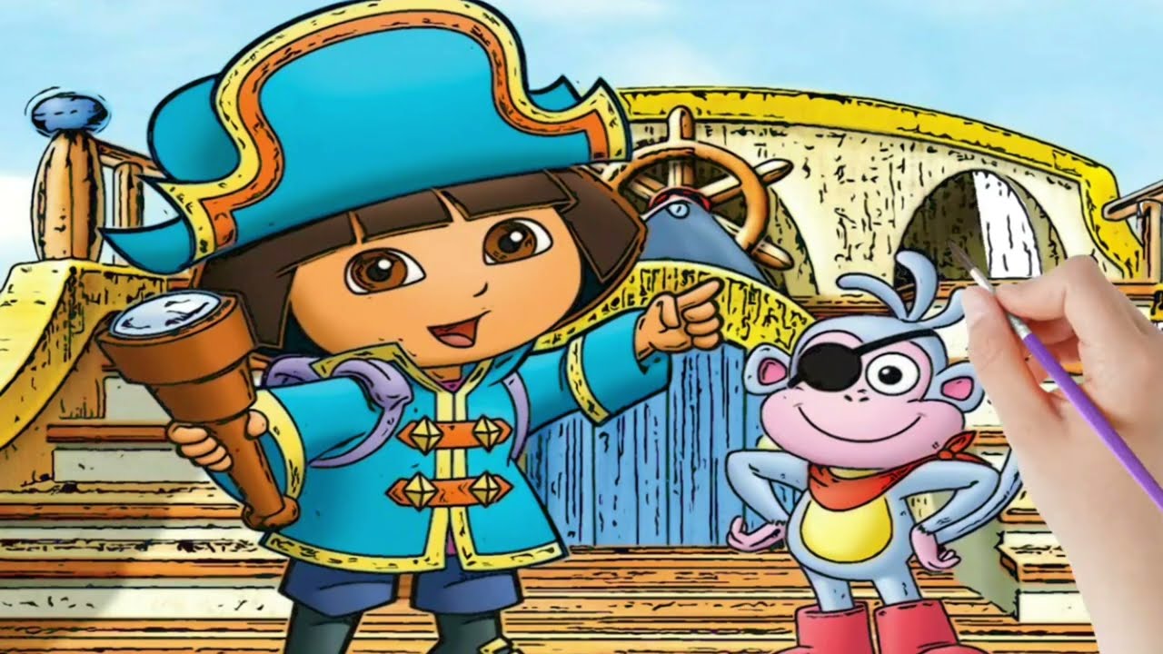 Dora pirate adventure drawing |Dora coloring book - YouTube