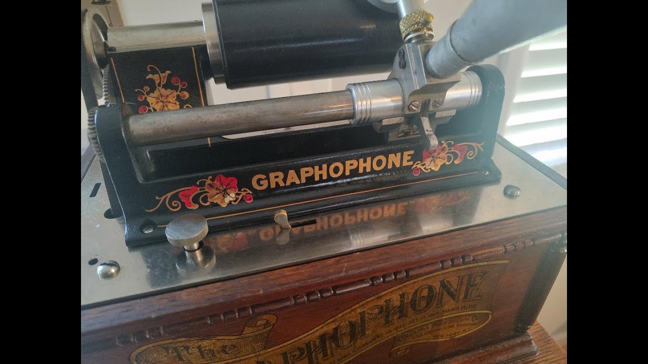 1902 Columbia "Model AT" Graphophone Cylinder Record Player. Playing ...