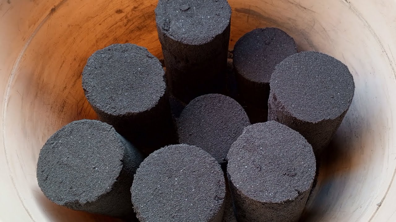 very crispy crunchy silky sandy charcoal cylinder shape dry crumbling ...
