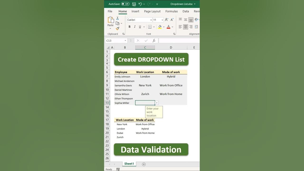Creating Dropdown Lists using Data Validation in Excel - YouTube