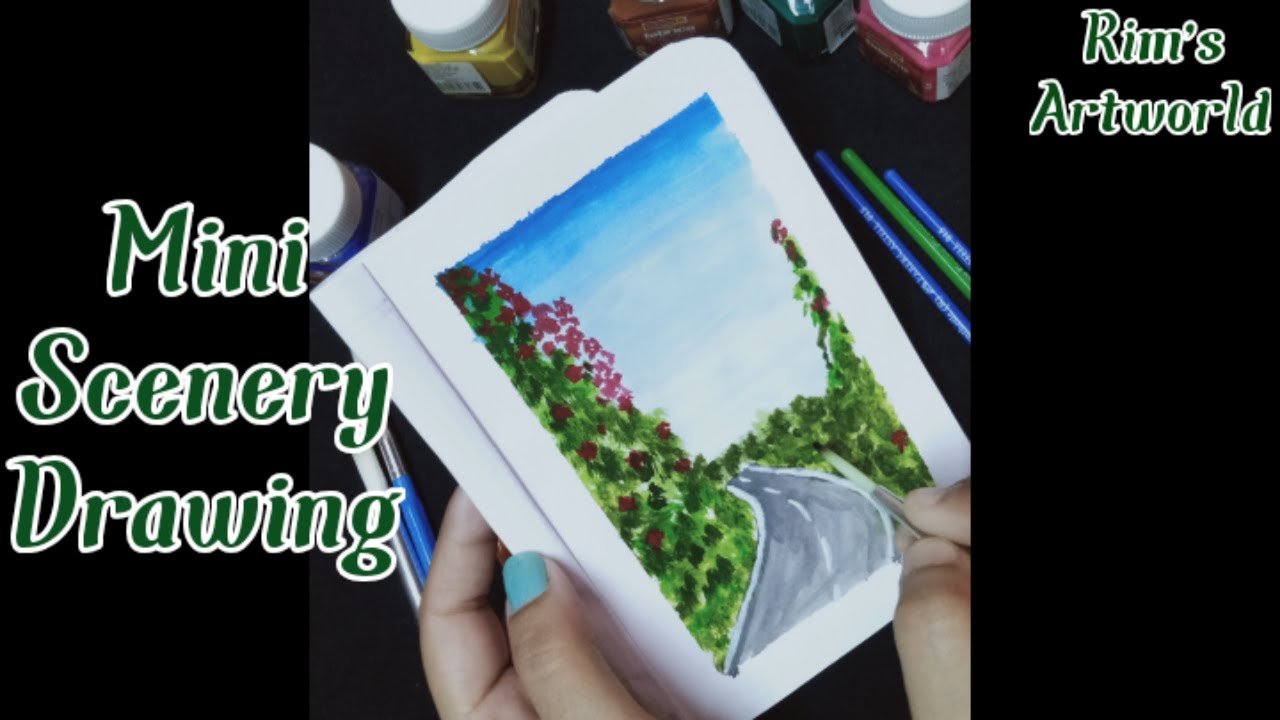 Mini Scenery drawing with Watercolour।। Easy way to draw Scenery for ...