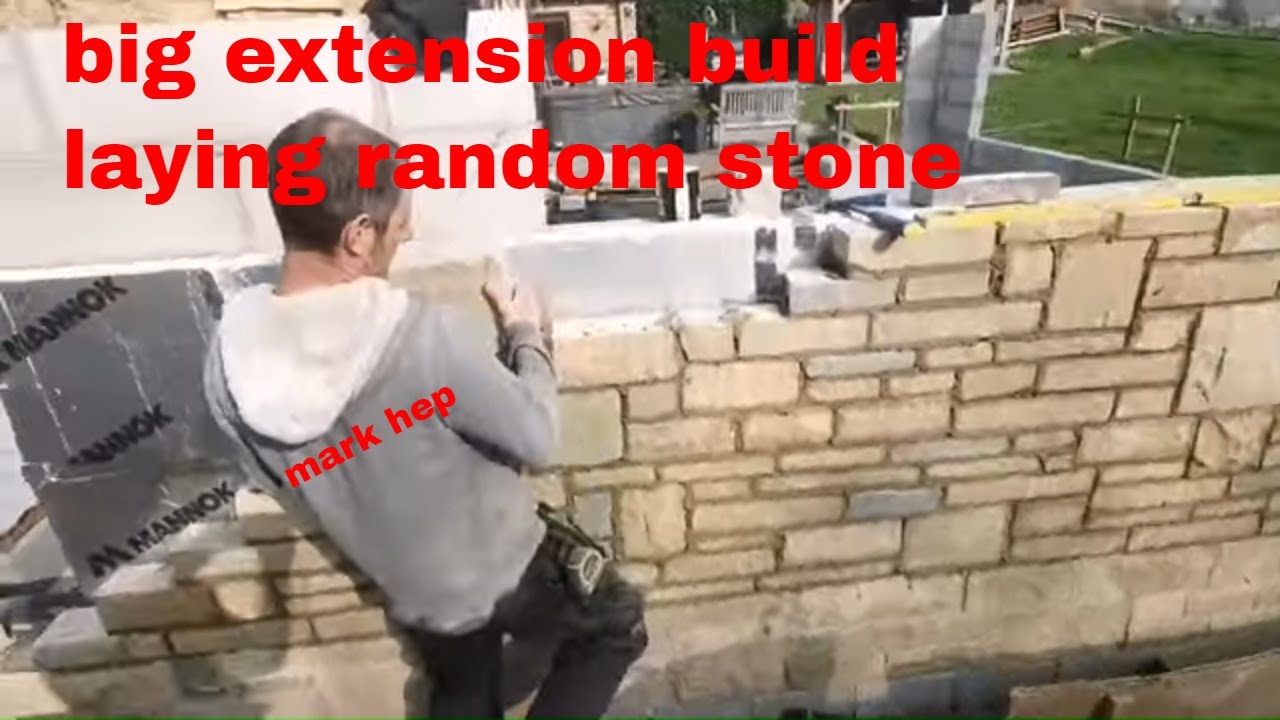Big extension build laying stone bricklaying - YouTube