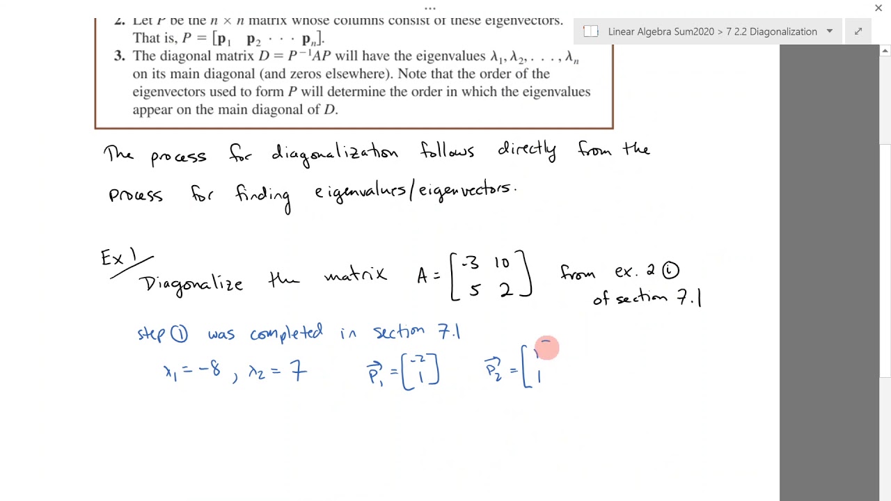 Mat210 72 Diagonalization Youtube 3815