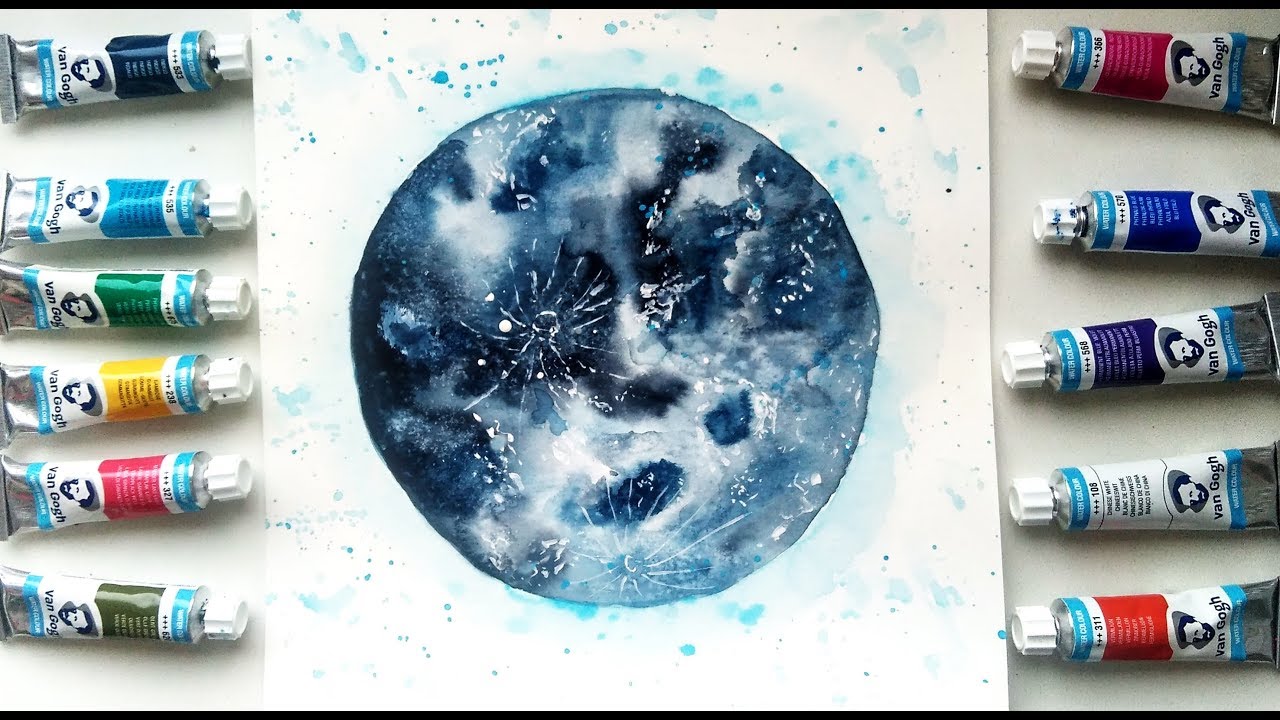 How To Paint Watercolor Moon - Easy Tutorial - YouTube