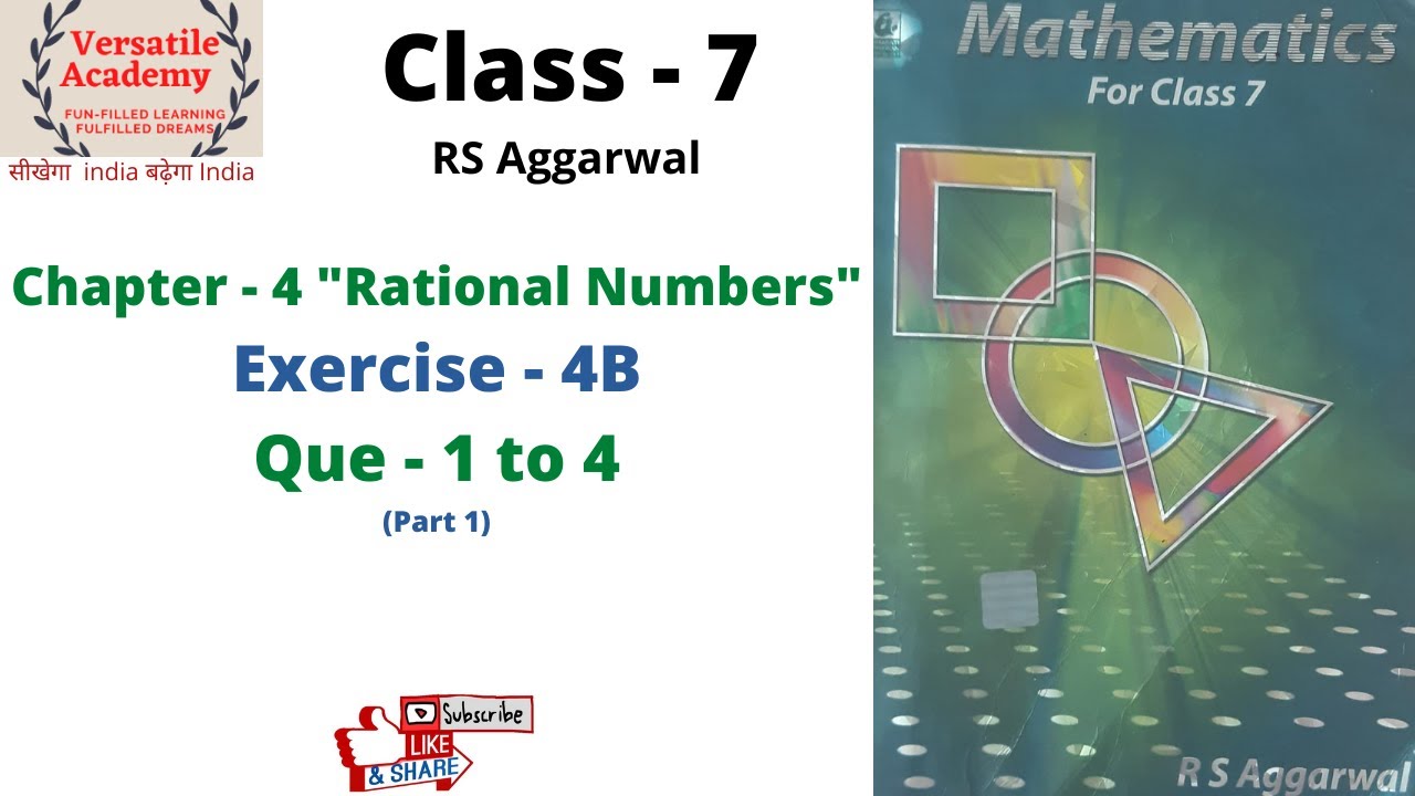 Class 7 Rational Numbers Chapter 4 Exercise 4B RS Aggarwal Class 7 Rational Numbers Chapter 4 Exercise 4B RS Aggarwal