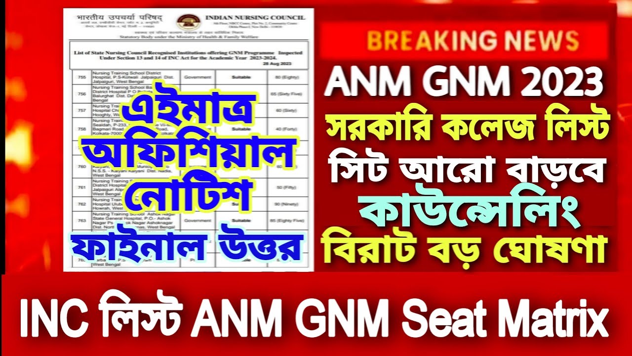 ANM GNM Seat Matrix 2023 | ANM GNM Seat Matrix 2023 | ANM GNM ...