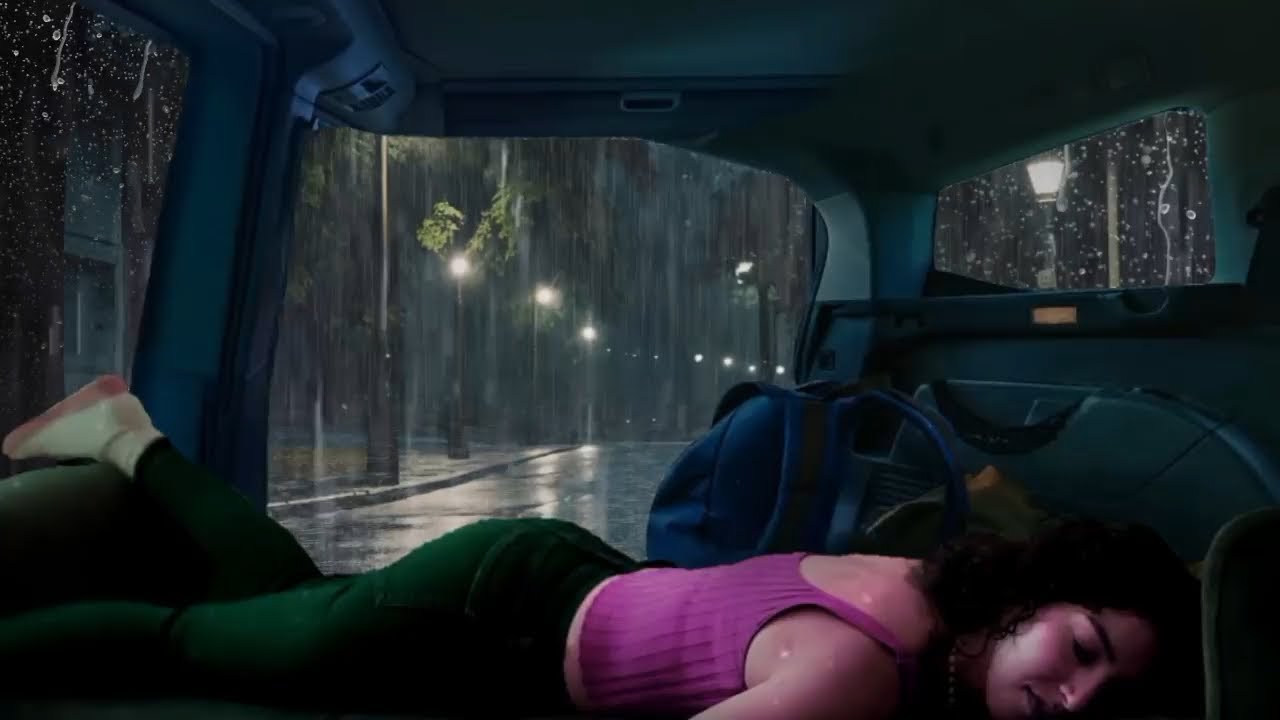 Goodbye Stress to fall Asleep Fast with Heavy Rain on Car, Rain Noise ...