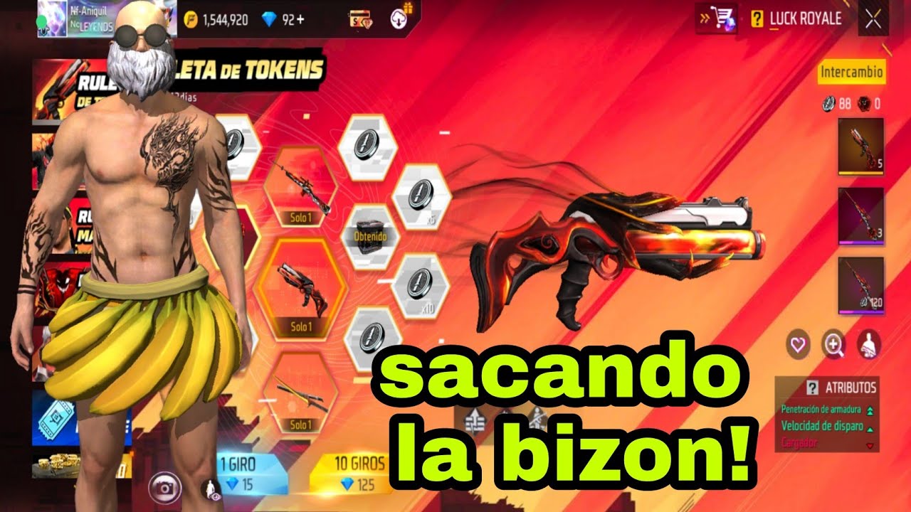 SACANDO LA NUEVA BIZON PESADILLA INTERIOR FREE FIRE RULETA DE TOKENS ...