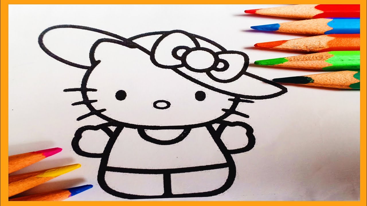 Coloring Cute Hello Kitty Drawing | Coloring Hello Kitty With Hat ...