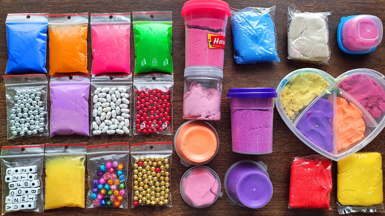 Making Slime with Bags and Kinetic Sand - YouTube