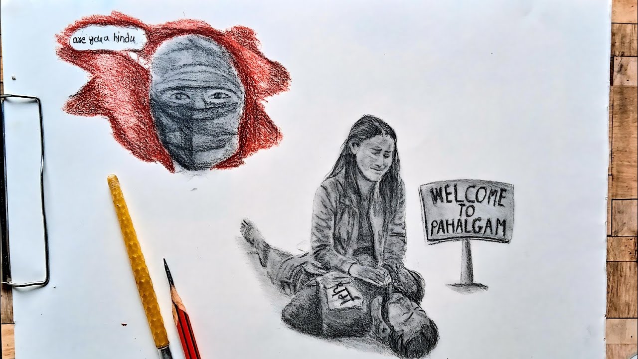 Pahalgam attack pencil drawing - YouTube