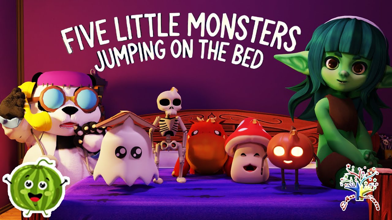 Five Little Monsters Jumping On The Bed | Kids Halloween Song | EduFam ...