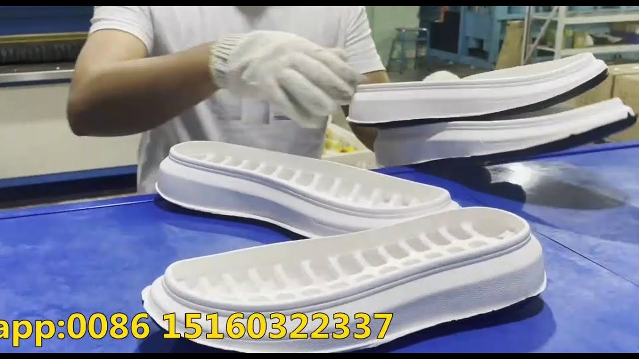 EVA 2 Color Outsole foaming machine production - YouTube