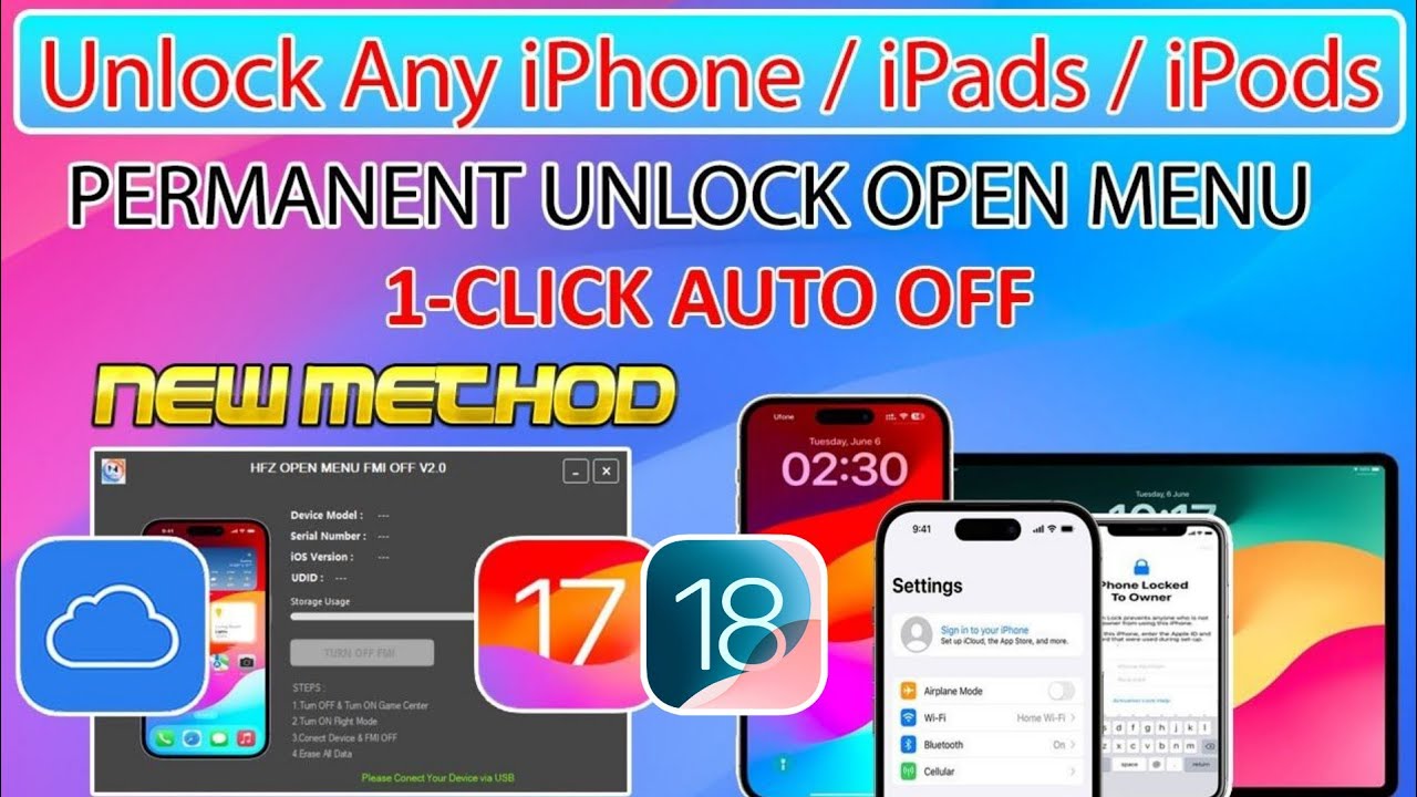 New 1Click Open Menu FMI Off iCloud Unlock Any iPhone/iPad iOS 18/17 ...