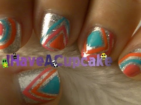 Simple Neon Geometric Nail Art - YouTube