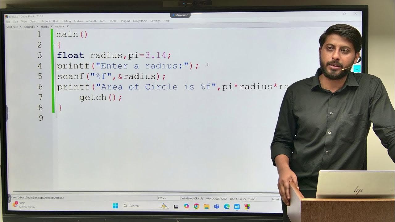 Data Types | scanf | printf | addition of 2 numbers | area of circle - YouTube