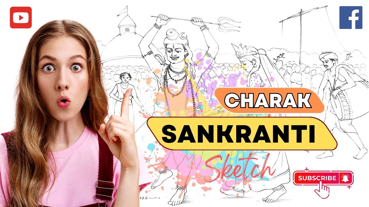 Charak Sankranti Drawing Easy | Charak Puja Drawing Ideas | Charak ...