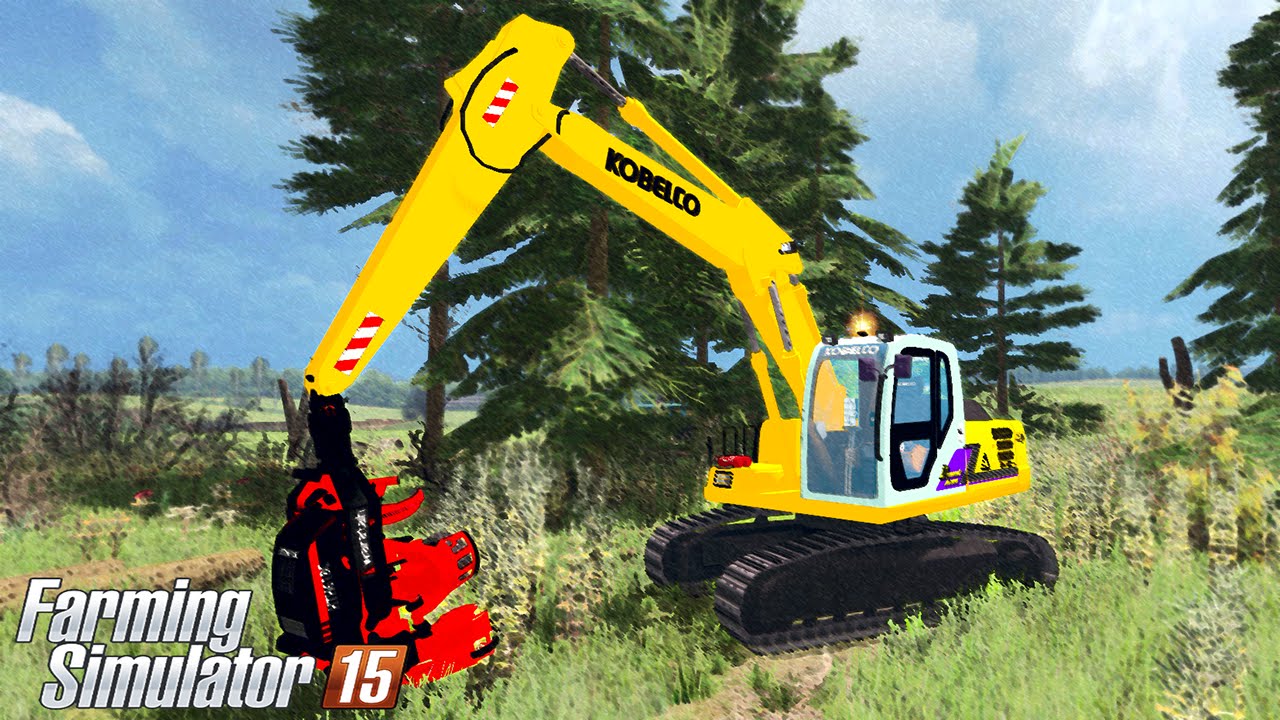 Farming Simulator 15 - KOBELCO SK160 Harvester logging - YouTube