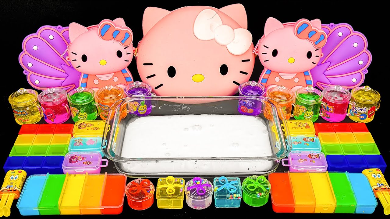 Slime Mixing Random Cute Things🌈 Mixing "HELLO KITTY & Eyeshadow" Into ...