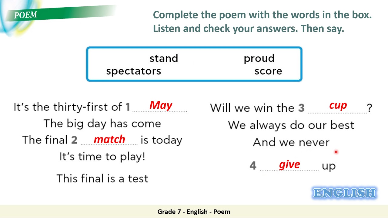 Grade 7 English Poem - YouTube