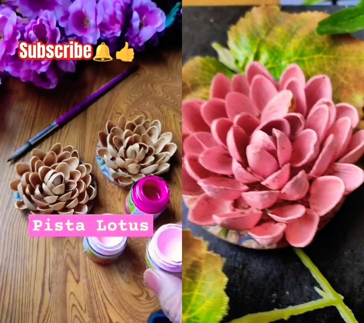 How to make a lotus with pista shells 🌸 pistachio shell lorus #shorts # ...