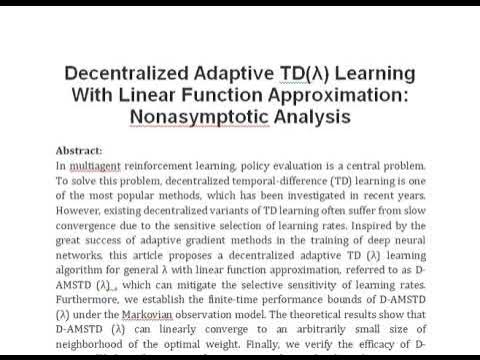 Decentralized Adaptive TDλ Learning With Linear Function Approximation Nonasymptotic Analysis ...