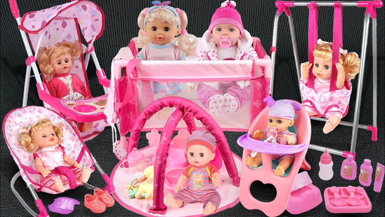 8 Minutes Satisfying with Unboxing Doll Pink Rock Bed Toys, Swing ...