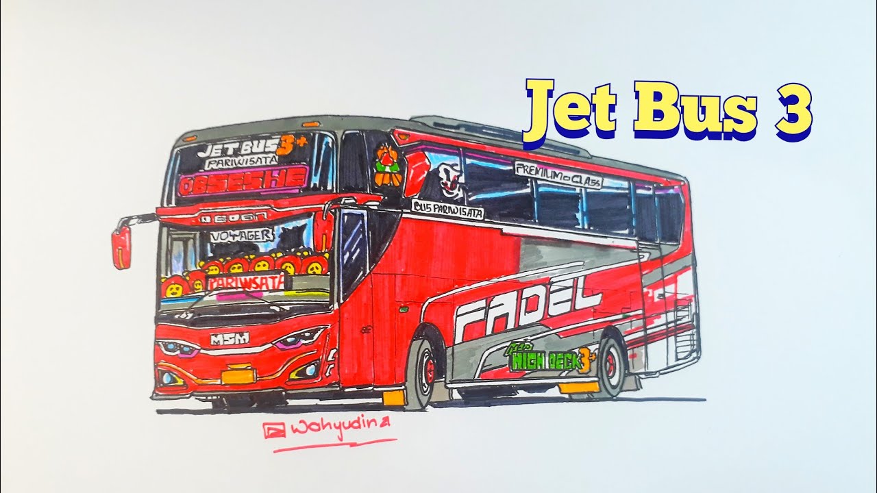 Bus telolet,Bus fadel jet bus 3,cara menggambar bus - YouTube