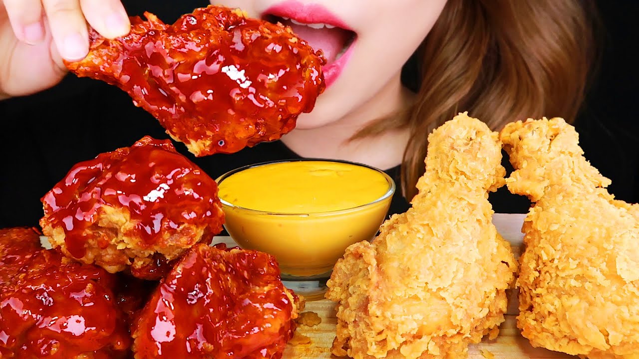 ASMR ASMR VAMPIRE CHICKEN & CHEESE SAUCE SPICY FRIED CHICKEN 치킨 먹방 ...