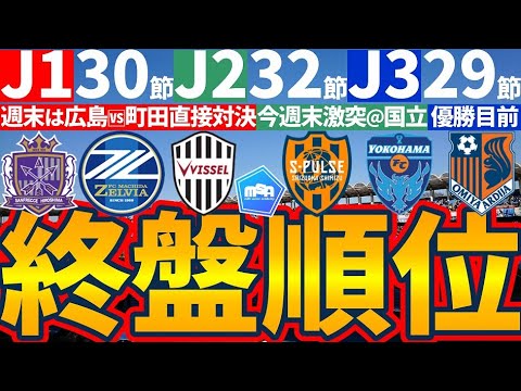 【終盤順位表状況│J1第30節/J2第31節/J3第29節】大量得点で絶好調な広島&終盤逆転勝利で首位に勝点1差神戸/次節首位攻防戦J1広島🆚町田&J2清水🆚横浜FCなど！ - YouTube