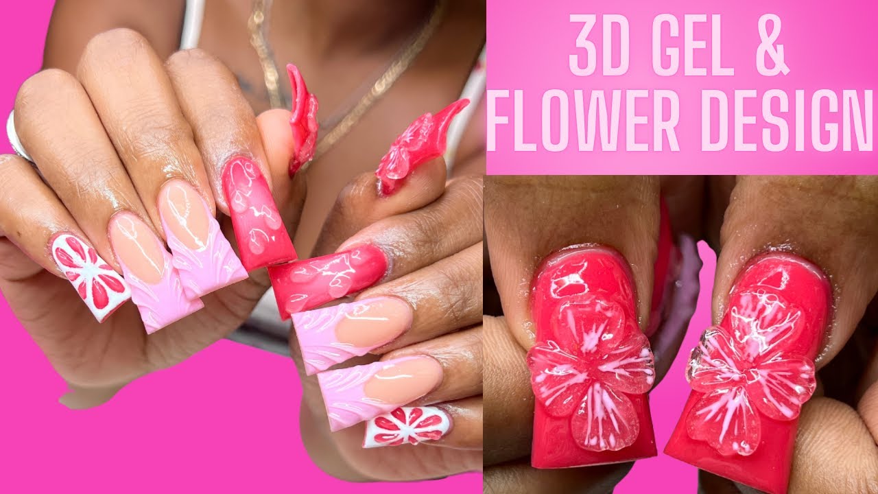 How to do 3D Gel Art Design💅🏽 3D Gel Flower🌸 Using a Airbrush💨 Tutorial ...