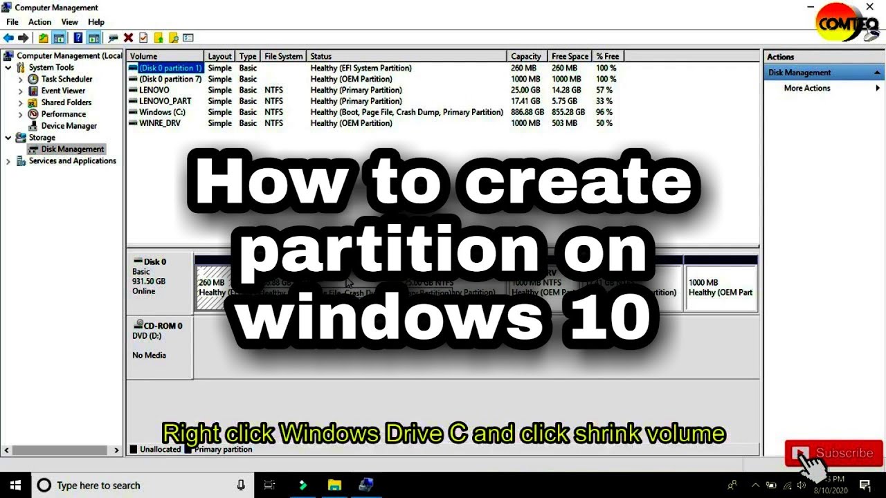 How To Create Partition On Windows 10 YouTube how-to-create-partition-on-windows-10-youtube