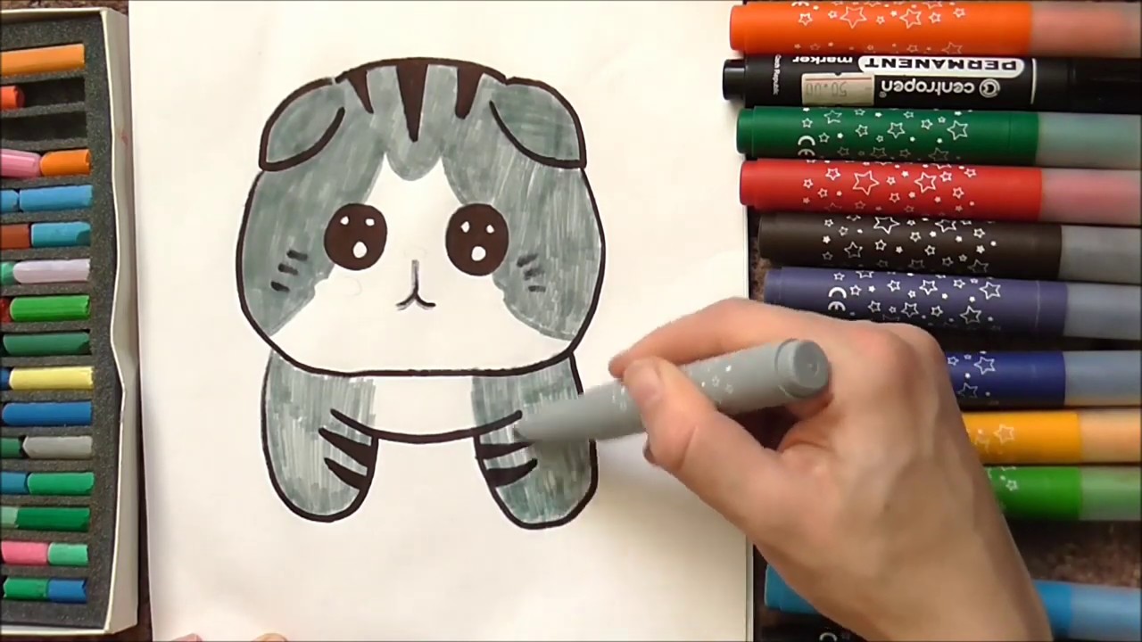 How to Draw a Cute Cat Kawaii for Kids Toddlers - YouTube