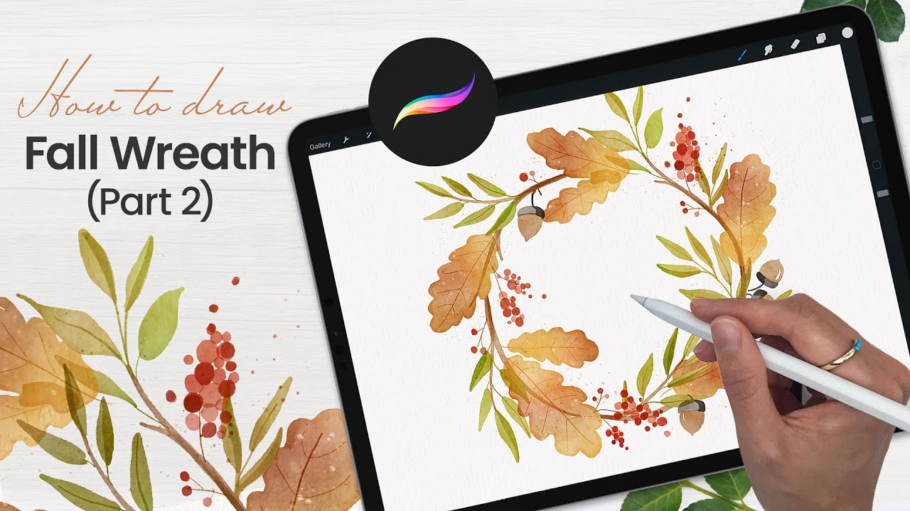 How To Draw: Fall Wreath • Part 2: Watercolor • Procreate Tutorial ...