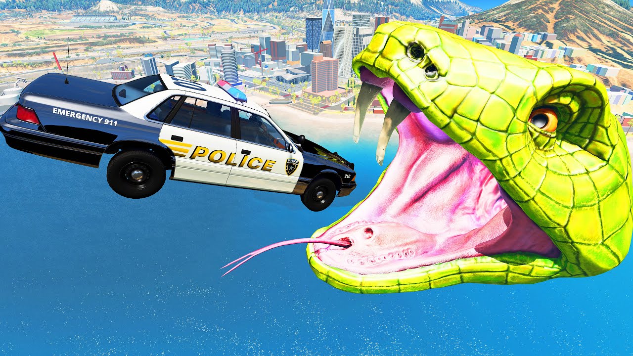 Bridge Jumping Into Aggressive Green Snake - Beamng Drive TrainWorld ...