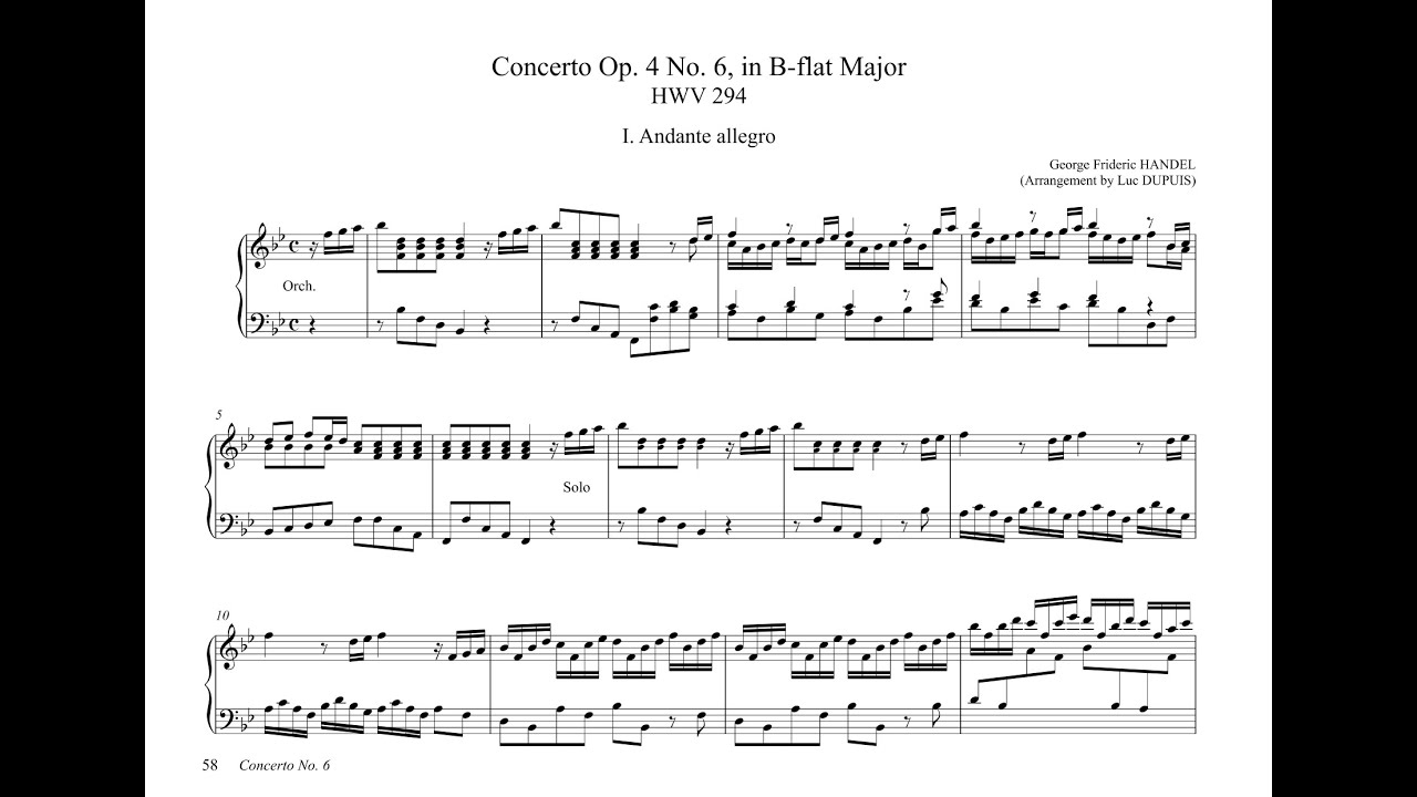 HANDEL － Concerto Op. 4 No. 6, I. Andante allegro for Organ & Orchestra ...