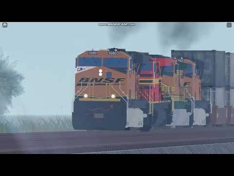 BNSF intermodal Train with NS 8114 trailing in Ro-Scale BNSF Chillicothe Sub - YouTube