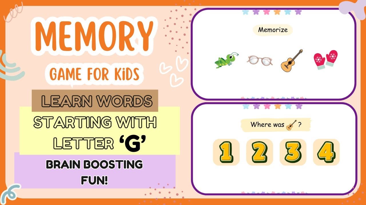 Memory Game for Kids | Learn Words Starting with 'G' | Brain Boosting ...