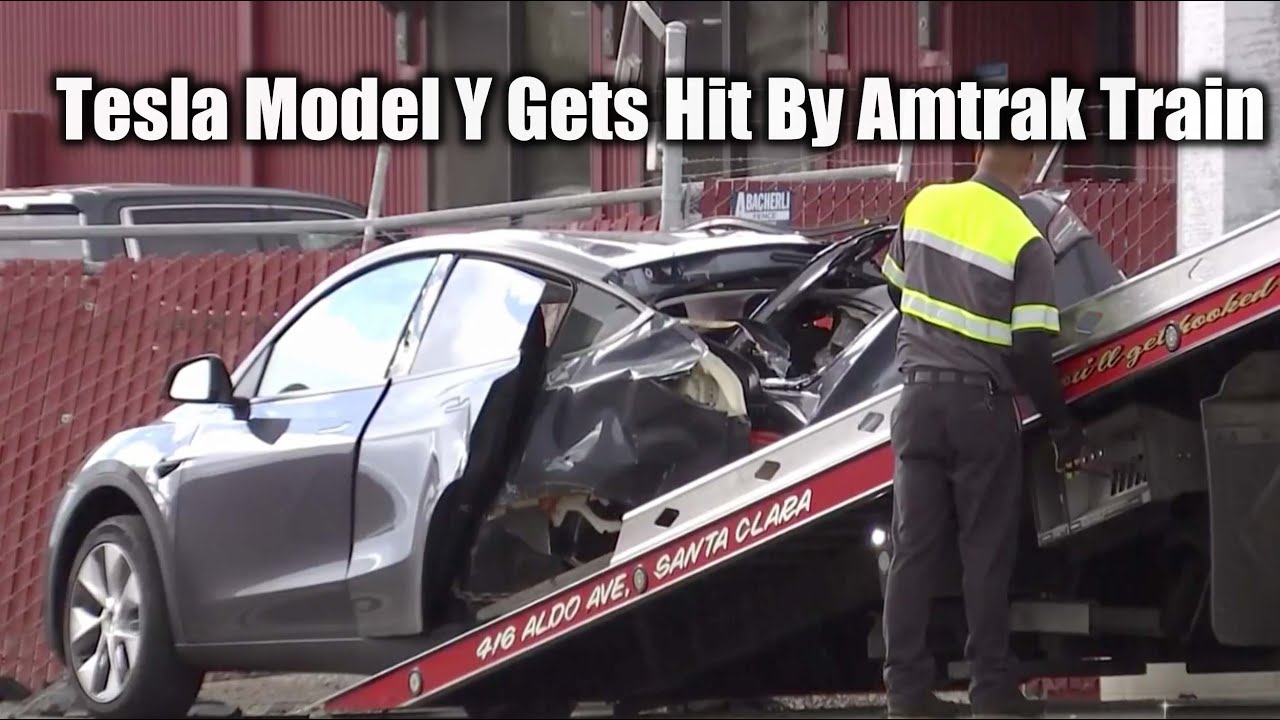 Tesla Model Y Gets Hit By Amtrak Train - YouTube